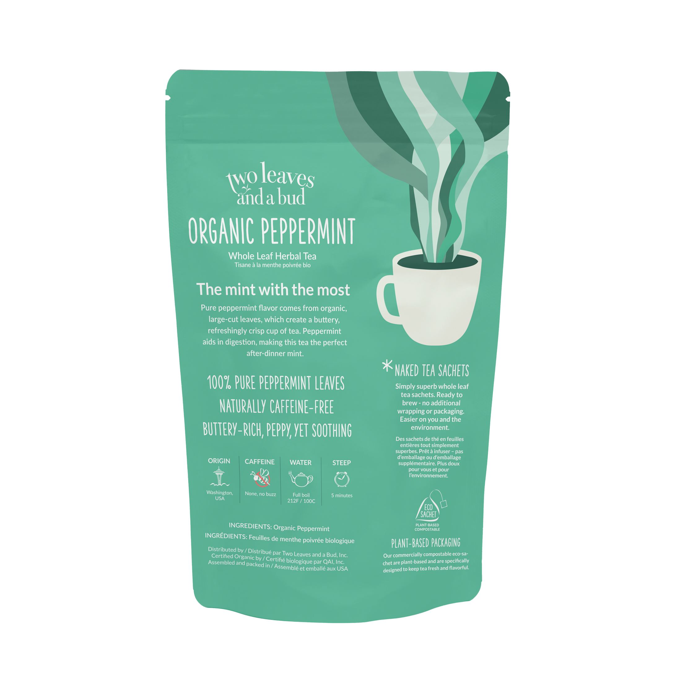 Organic Peppermint - 50 Naked Tea Sachets – Two Leaves and a Bud